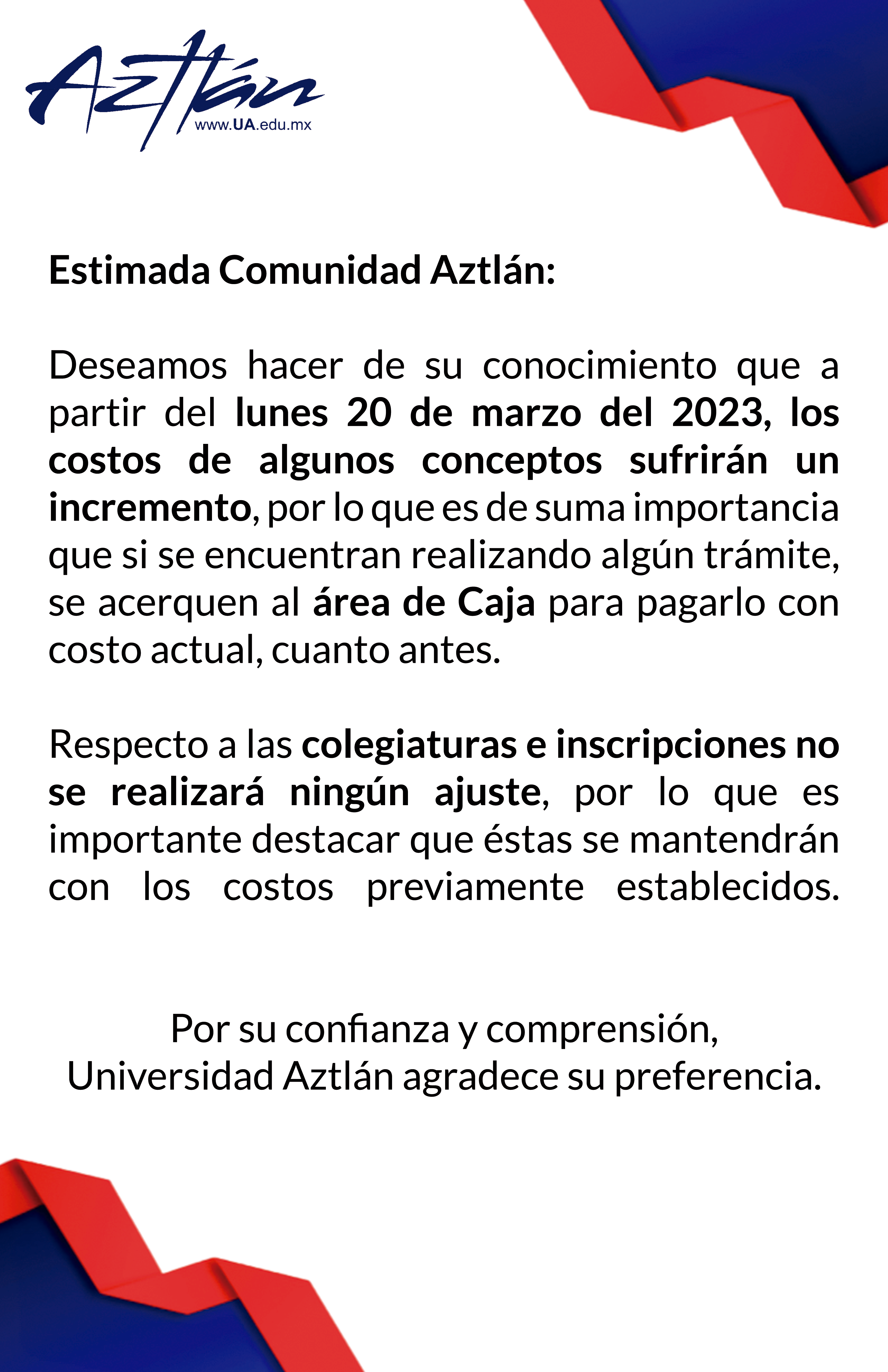 AZTLÁN EN LÍNEA: AVISO - COSTOS